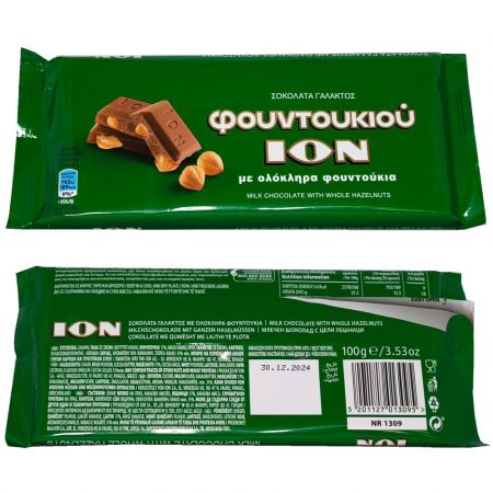 Greek ION milk chocolate with hazelnuts